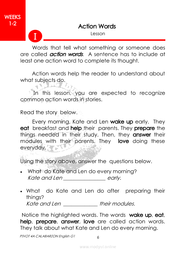 English 1 Module Quarter 4 Grade 1 Modules